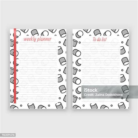 주간 플래너와 장식 노트 템플릿 목록a4 형식으로 종이 의 세트 작업 조직을 위한 일기 또는 미리 알림용 인쇄 가능한 페이지 공란에 대한 스톡 벡터 아트 및 기타 이미지