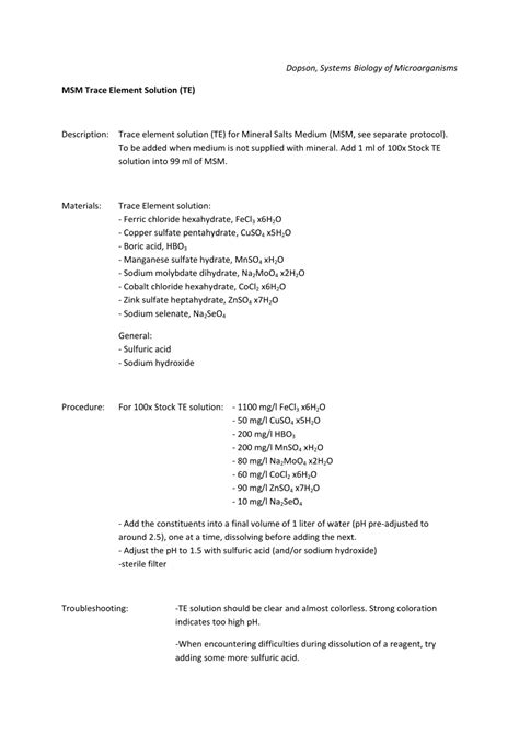 Pdf Msm Trace Element Te Solution