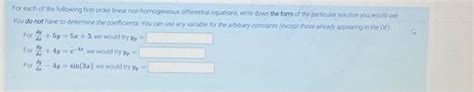 solved for each of the following first order linear