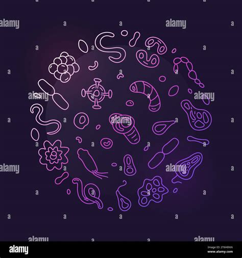 Bioengineering Vector Science Concept Thin Line Purple Round Banner Bio Engineering