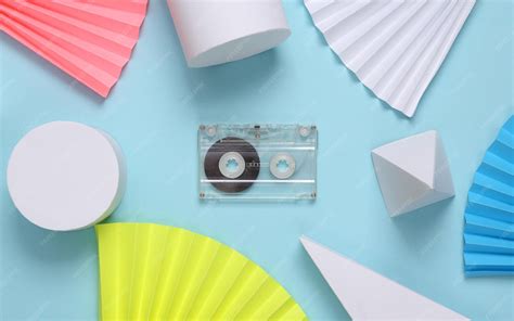 Premium Photo Retro Audio Cassette On Abstract Background With Geometric Shapes Minimalism