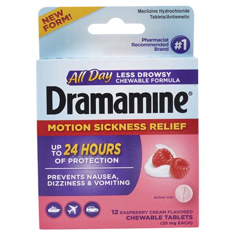 Dramamine All Day Less Drowsy Motion Sickness Relief Chewable Tablets
