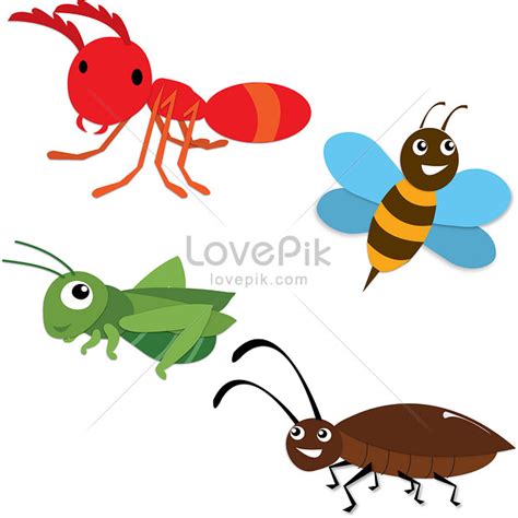 개미 꿀벌 바퀴벌레 메뚜기 귀여운 벡터 일러스트 무료 다운로드 Lovepik