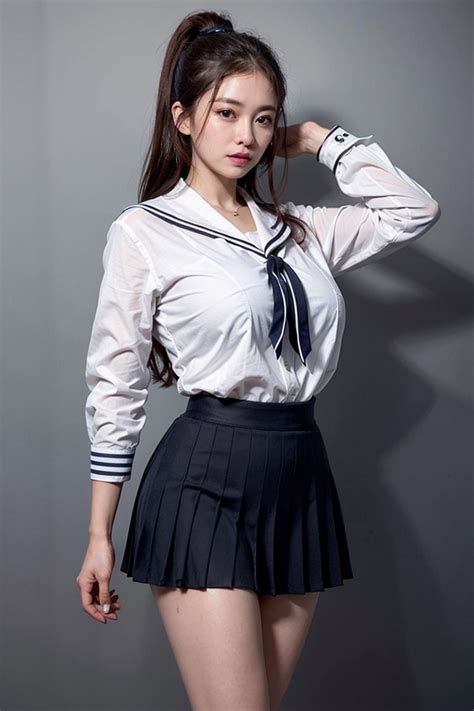 포니테일 세라복 입은 청순 여학생 그리기