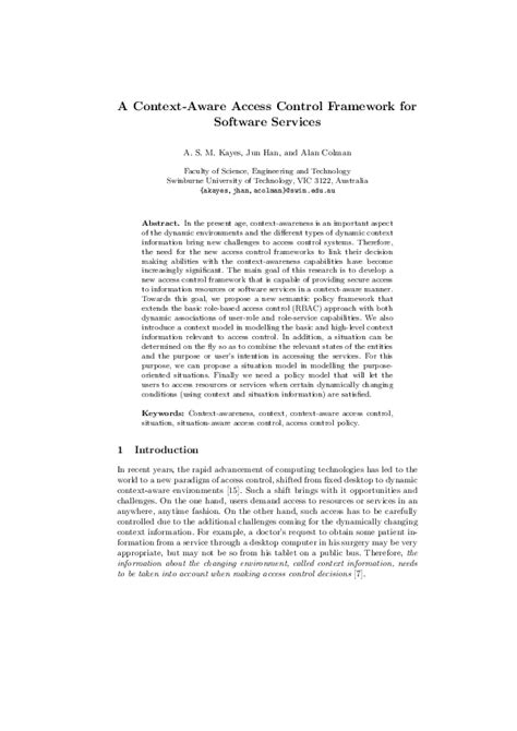 pdf a context aware access control framework for software services