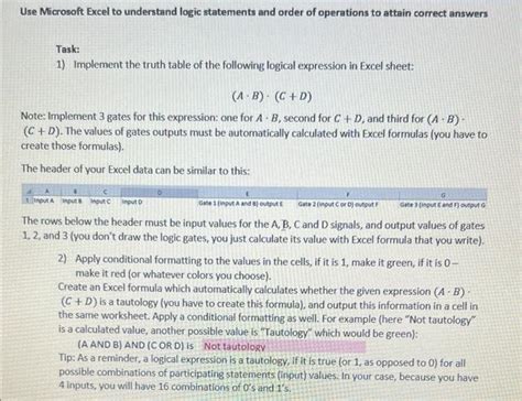 Solved Use Microsoft Excel To Understand Logic Statements
