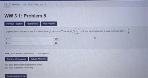 solved 1 point find constants a and b in the function
