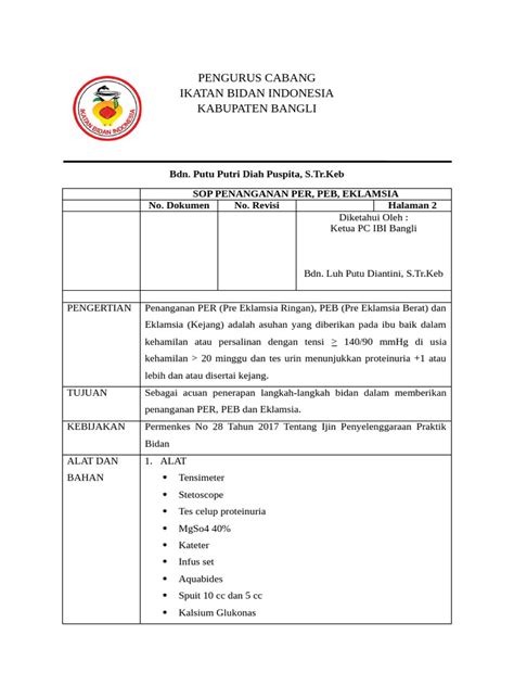 Sop Penanganan Per Peb Eklamsia Pdf