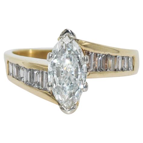 14k Yellow Gold Marquise Shaped Diamond Ring H Color Si Clarity Size
