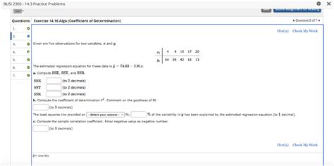 Solved Exercise 14 16 Algo Coefficient Of Determination Chegg Com
