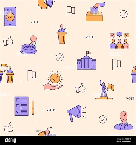 Politics And Voting Seamless Pattern In Line Style Elections Balloting Public Speech And