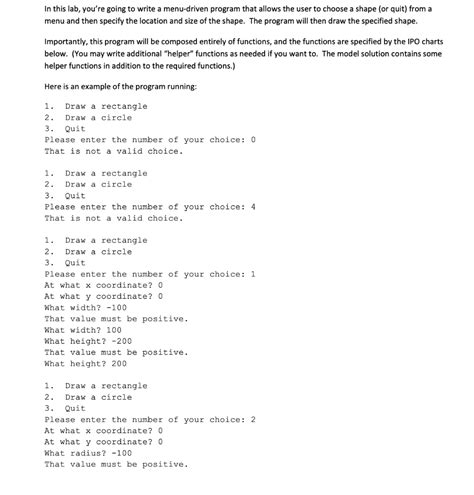 Solved In This Lab Youre Going To Write A Menu Driven