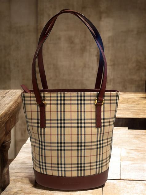 Burberry Nova Check Tote Bag Burgundy Salvage Goods
