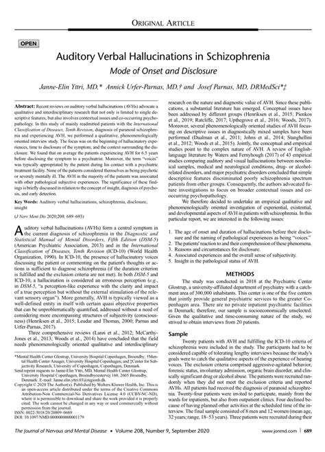 Pdf Auditory Verbal Hallucinations In Schizophrenia Mode Of Onset