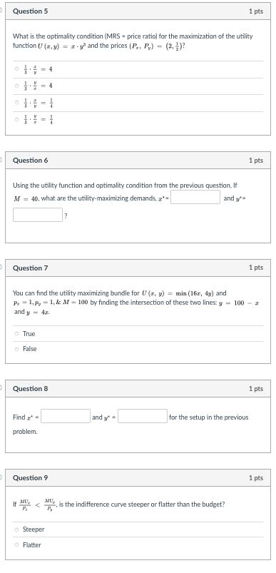 solved question 5 1 pts what is the optimality condition