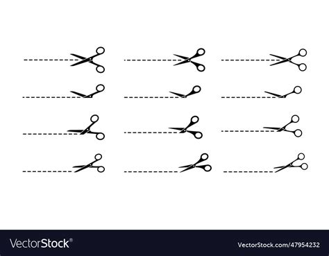 Set Black Scissors Cut Lines Royalty Free Vector Image