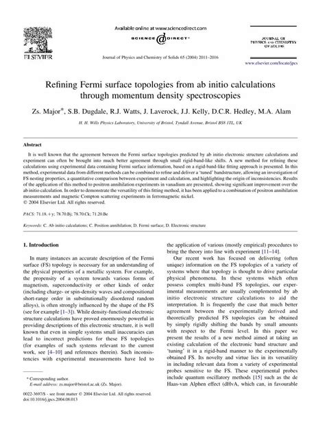 Pdf Refining Fermi Surface Topologies From Ab Initio Calculations