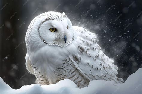 Premium Ai Image Snowy White Owl Ai Generated