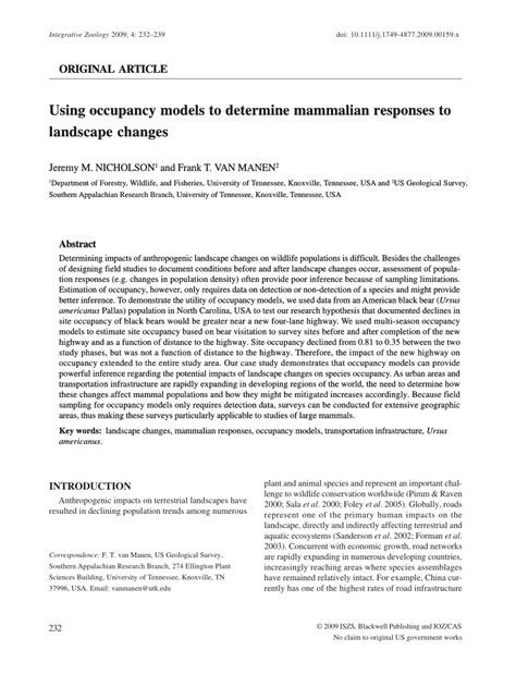 Pdf Using Occupancy Models To Determine Mammalian Responses To