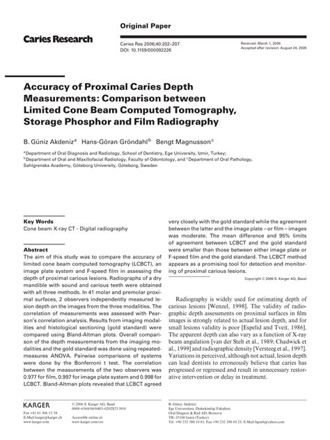 Pdf Accuracy Of Proximal Caries Depth Measurements Comparison Between Limited Cone Beam