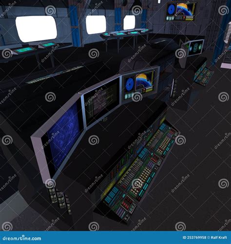 3d Illustration Of The Command Room In A Science Fiction Starship Stock Illustration