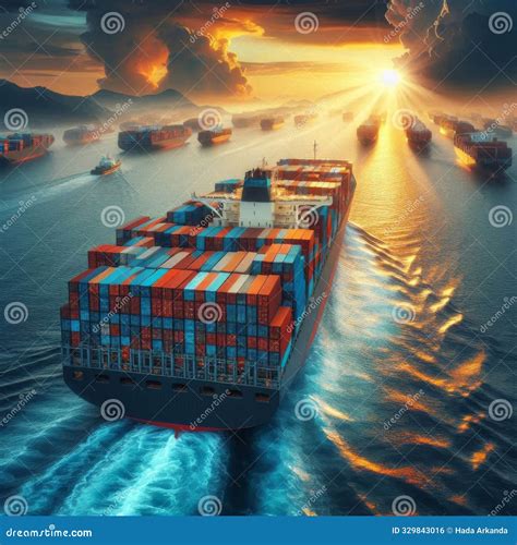 Massive Cargo Ship Loaded With Containers Moving Through The Ocean Stock Illustration