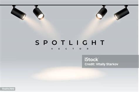 4 개의 검은 근대화 제자리에 빛납니다 자리 투명 한 배경에 고립 된 흰색 빛 컬렉션 스포트 라이트 쇼에 대 한 스포트라이트