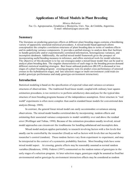 PDF Applications Of Mixed Models In Plant Breeding