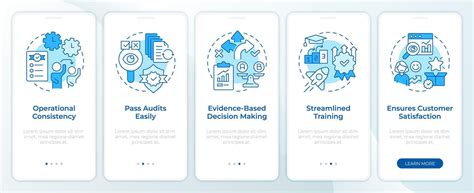 Qms Organization Benefits Blue Onboarding Mobile App Screen Walkthrough 5 Steps Editable