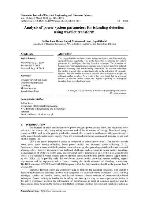 Pdf Analysis Of Power System Parameters For Islanding Detection Using