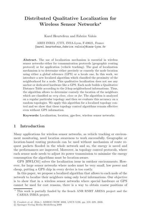 Pdf Distributed Qualitative Localization For Wireless Sensor Networks