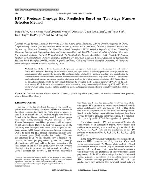 Pdf Hiv 1 Protease Cleavage Site Prediction Based On Two Stage