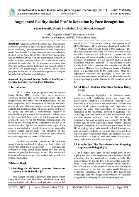 Irjet Augmented Reality Social Profile Detection By Face Recognition