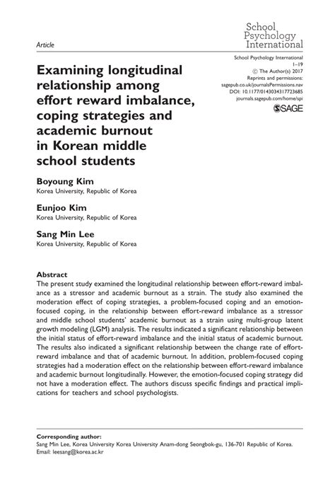 Pdf Examining Longitudinal Relationship Among Effort Reward Imbalance Coping Strategies And