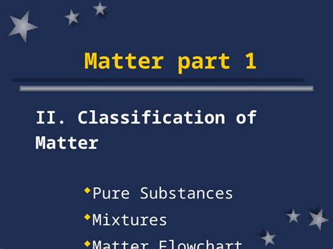 PPT Matter Part II Classification Of Matter Pure Substances Mixtures Matter Flowchart