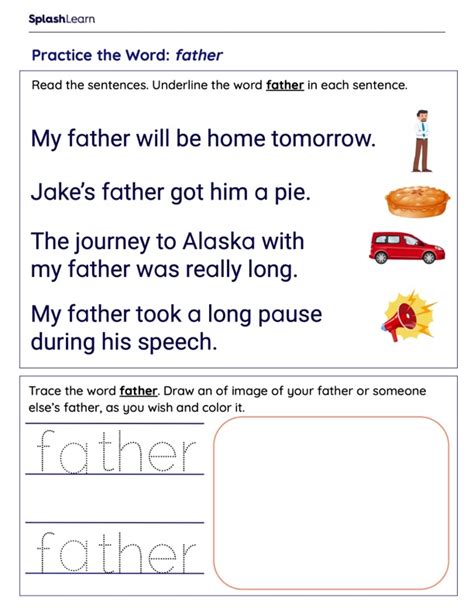 Find Trace And Draw The Word Father Worksheet