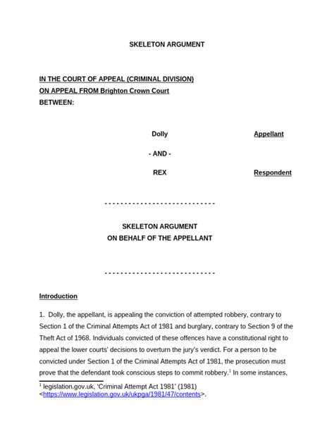 Skeleton Argument Dollys Appeal Pdf Robbery Burglary