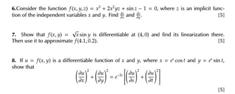 solved 6 consider the function f x y z x3 2x2yz sinz−1 0