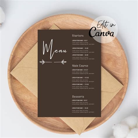 Minimal Restaurant Menu Canva Template Editable Restaurant Menu Template Minimalistic Menu