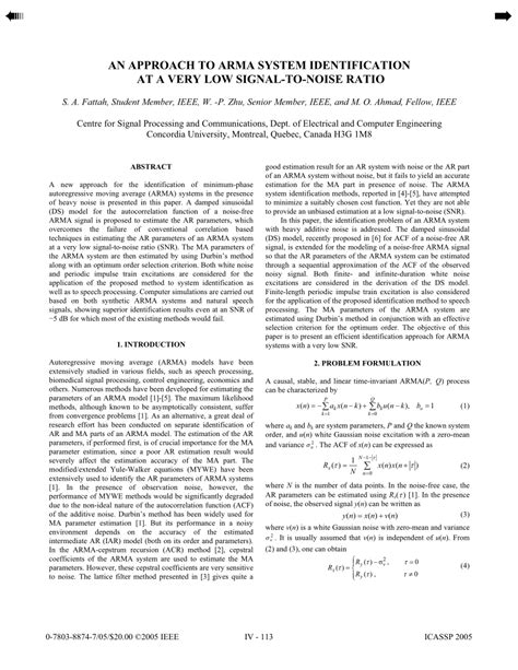 Pdf An Approach To Arma System Identification At A Very Low Signal To Noise Ratio