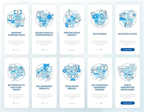 Premium Vector Successful Home Business Blue Onboarding Mobile App Screen Set