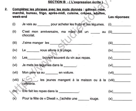 Cbse Class 7 French Worksheet Set I