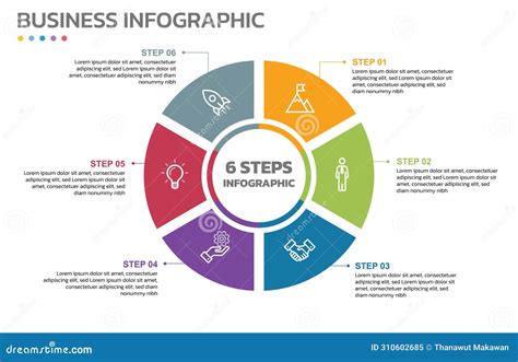 Visual Data Presentation Cycle Diagram With 6 Options Stock Vector