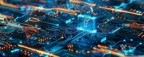 High Tech Digital Security Concept With Lock Symbol On Motherboard