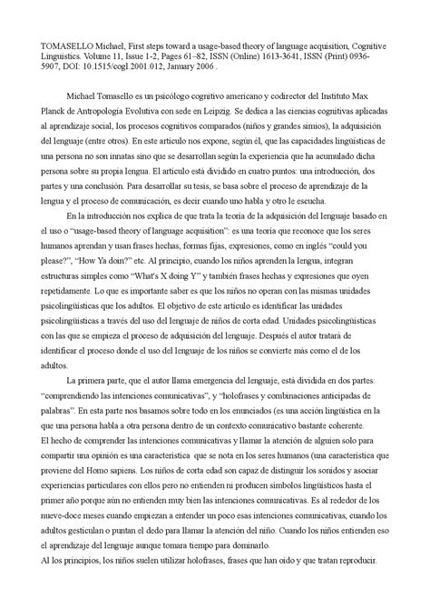 reseña tomasello michael first steps toward a usage based theory of