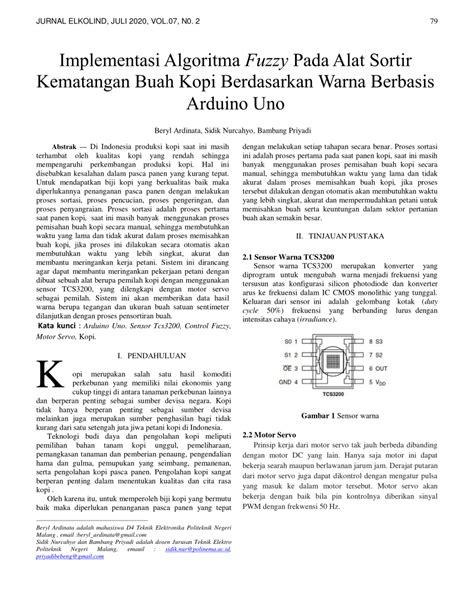 Pdf Implementasi Algoritma Fuzzy Pada Alat Sortir Kematangan Buah Kopi Berdasarkan Warna
