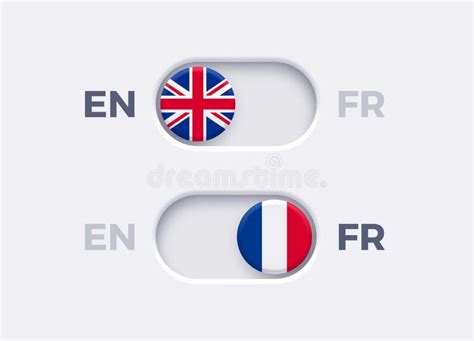 English Language Mode And French Language Mode Toggle Switch Buttons Stock Vector