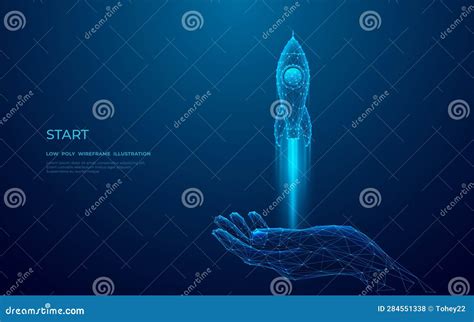 Digital Rocket Launch From The Human Abstract Palm In Outer Space Stock Vector Illustration