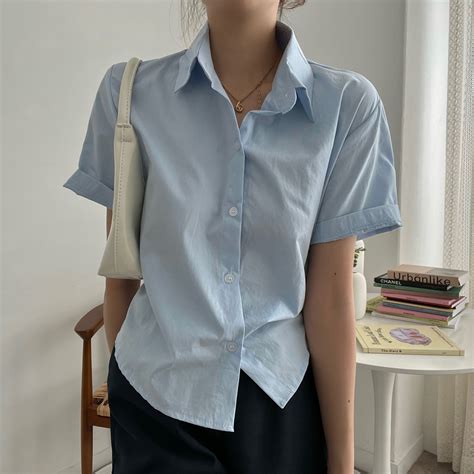 그리니스튜디오 비침x베이직 8컬러 제트 크롭 카라 코튼 반팔 셔츠