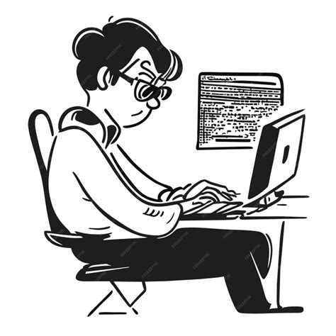 Programmer Coding On A Computer Vector Illustration Doodle Line Art
